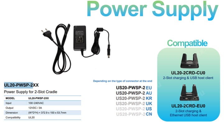 UL20-PWSP-2EU M3MOBILE CO, LTD. Блок питания/ Power Supply: 100~240VAC, 12VDC, 3A. Provides power to the 2 slot cradl — фото 1