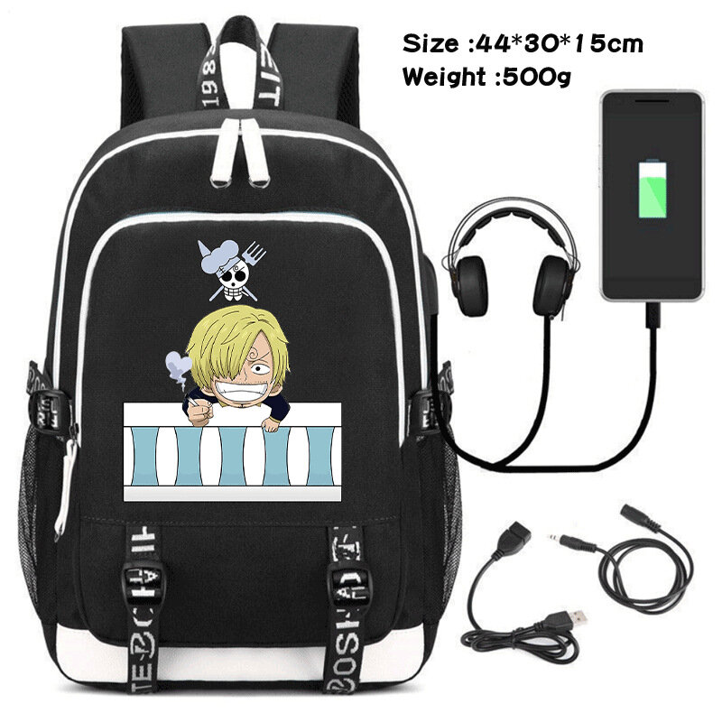Аниме-рюкзак One Piece, канвас, 44×30×15 см, 500 г, USB-порт, отделение для ноутбука 16", для учёбы и путешествий