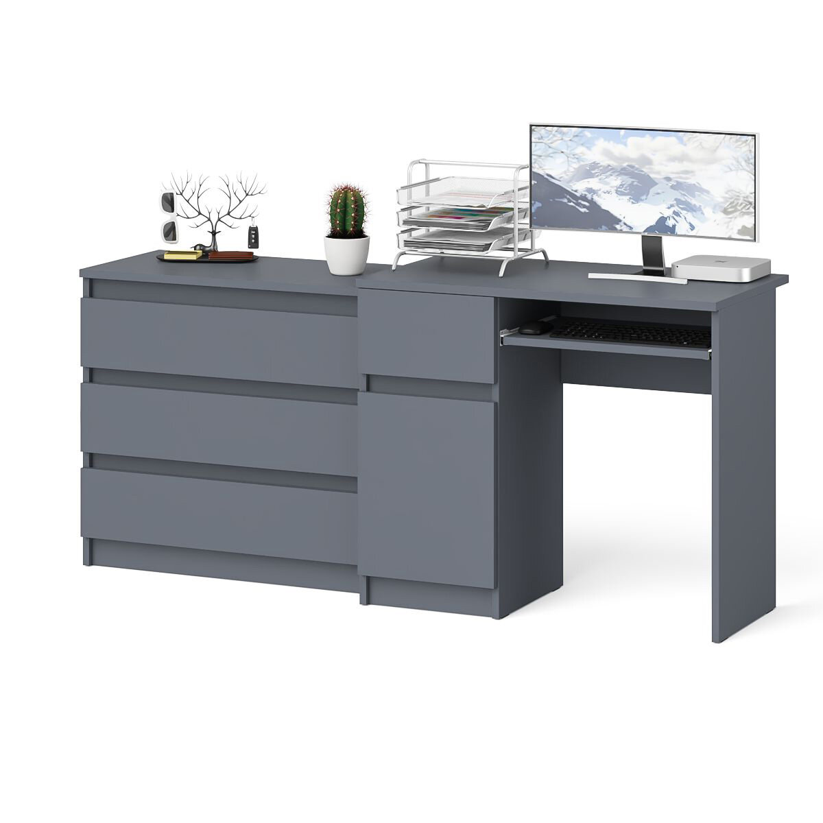 Стол компьютерный СВК Мори МС-1 левый с комодом на 3 ящика графит, 170,4х50х76,6 см.
