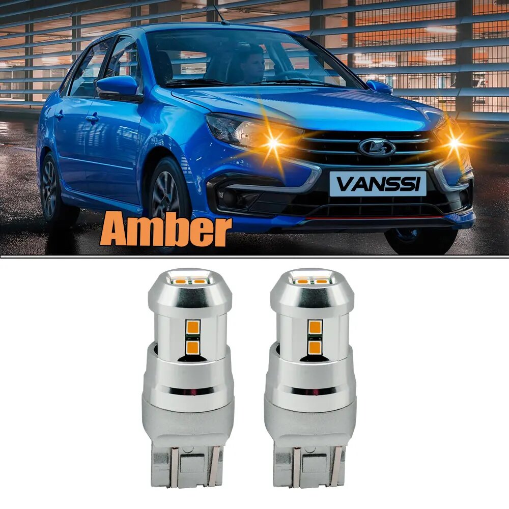 VANSSI 2 шт T20 W21/5W 7443 Srck светодиодный Bulb для LADA Vesta Granta дневной свет и боковой фонарь, Белый/янтарно-желтый