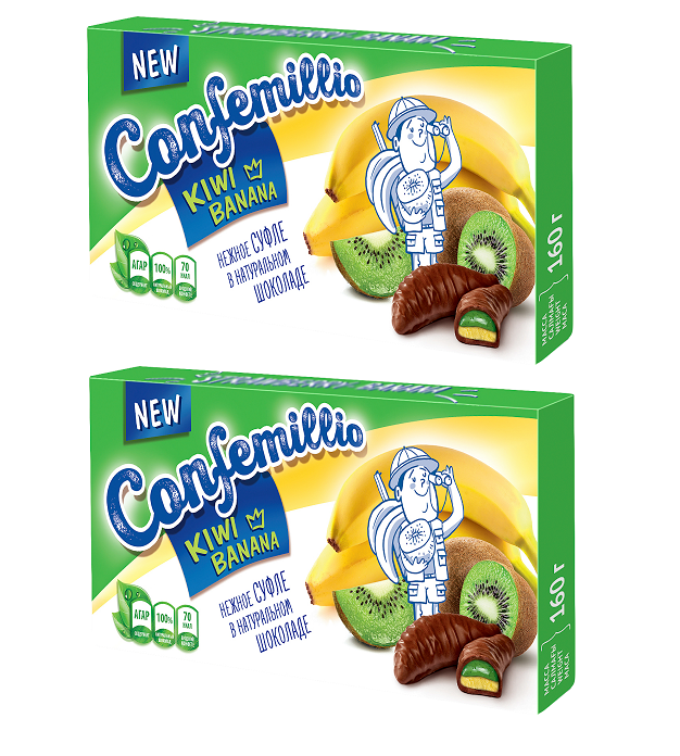 Confemillio со вкусом банана и киви, темный шоколад, 160 г, картонная коробка, 2шт