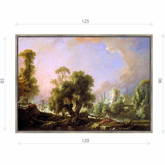 Картина Декор Депо Франсуа Буше Пасторальный пейзаж с девочкой, удящей рыбу Матовый холст в раме 90х125 см