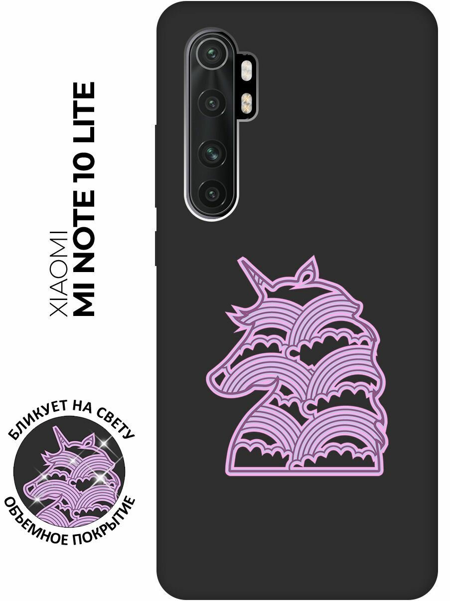 Матовый чехол Rainbow Unicorn для Xiaomi Mi Note 10 Lite / Сяоми Ми Ноут 10 Лайт с 3D эффектом черный