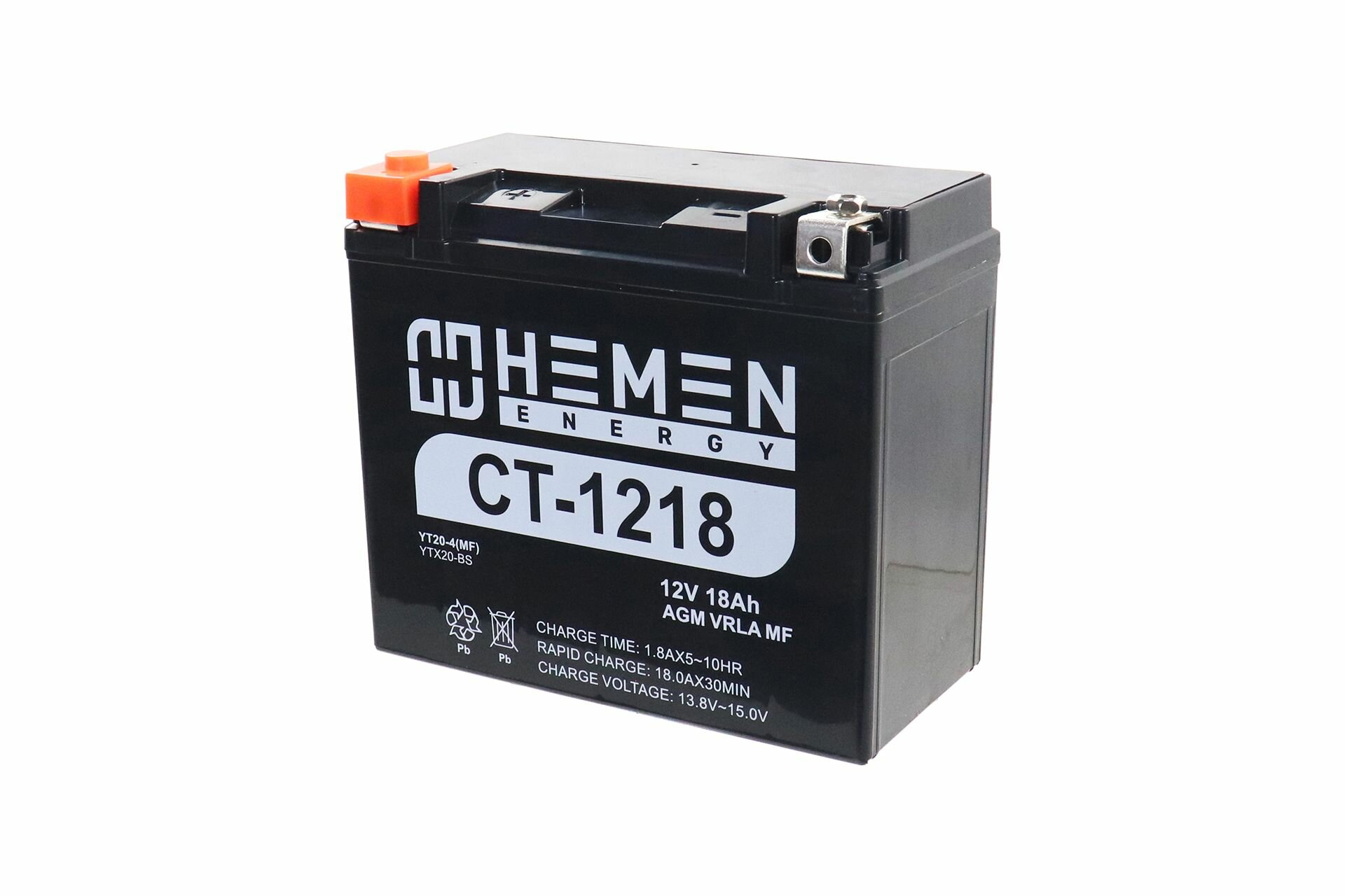 Аккумулятор 12В18Ач HEMEN ENERGY CT1218 (YTX20-BS) (кислотн, герметичный) (прям. пол) (175*86*154мм)