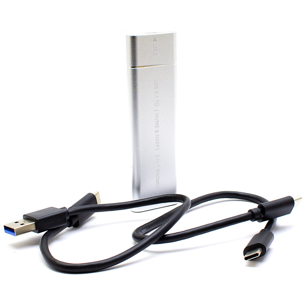 Внешний корпус для SSD USB3.1/ Type-C поддержка M.2 NVME и m2 SATA NGFF ver.1 металл серебро