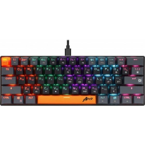 Клавиатура Defender Apex GK-002 RU, Мех, 3цв/черн, радуж,61к, крас. св