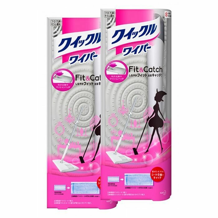 KAO Универсальная швабра-щетка Quick Le Fit & Catch для пола, стен, мебели, техники, 2 шт. в комплекте