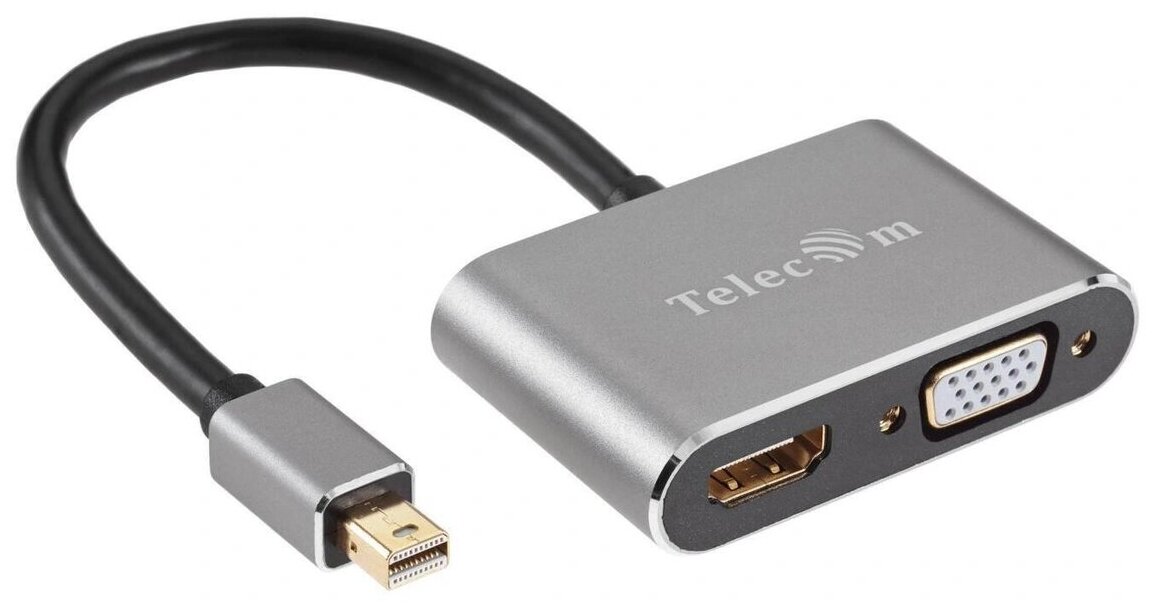 Кабель-переходник Mini DisplayPort M -) Hdmi f+vga F 4K@30Hz Alum Grey Telecom ta6080 .