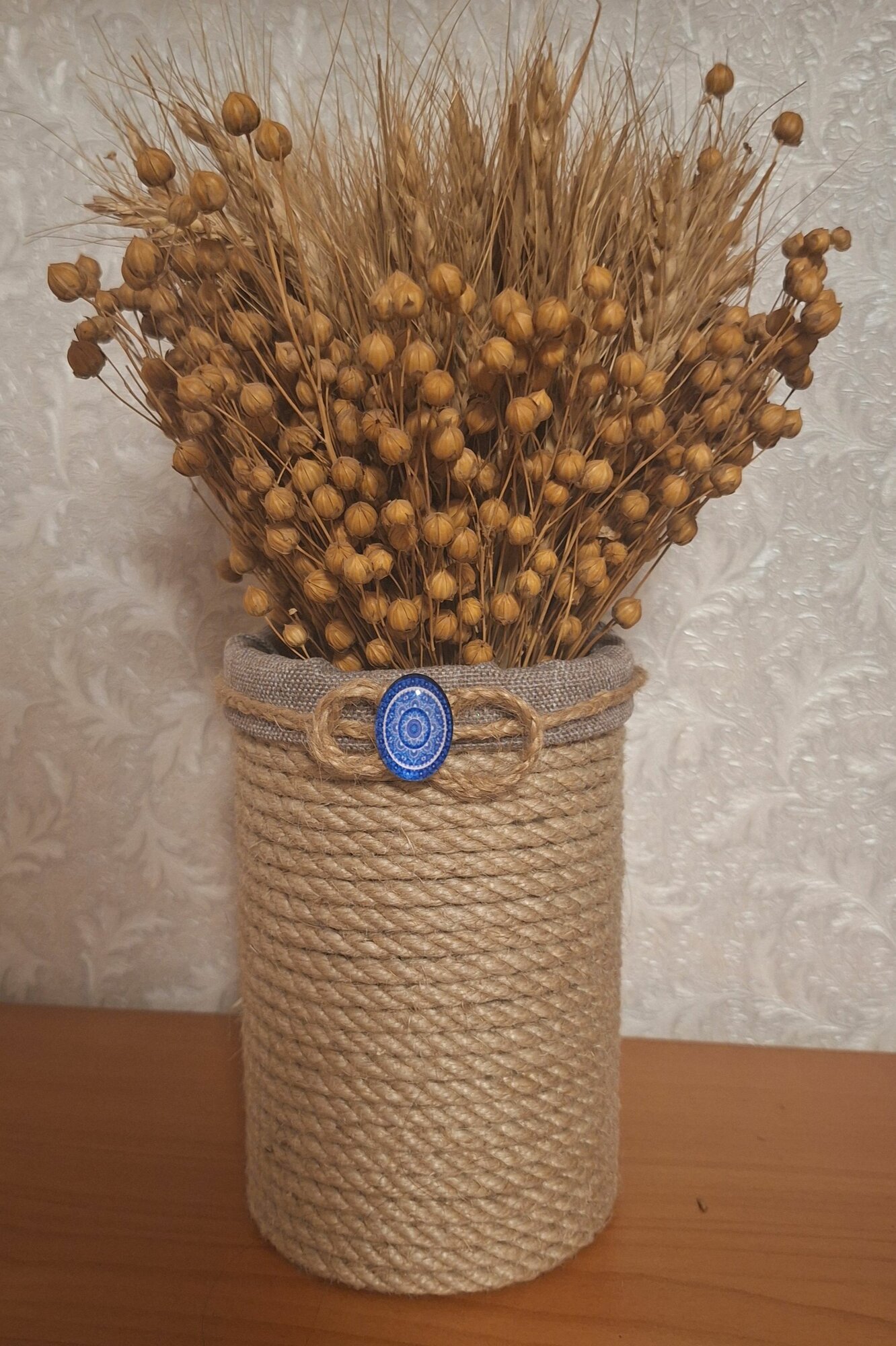 Кашпо "Тубус", для сухоцветов, натуральные материалы, ручная работа, 1,2 л
