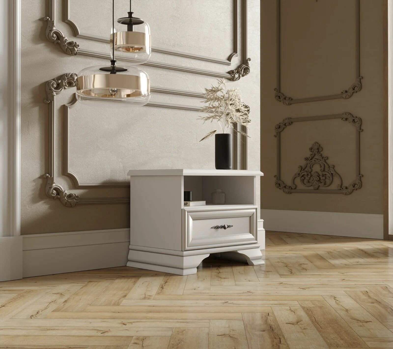 Прикроватная тумба Kentaki KOM1S белая, напольная, на ножках