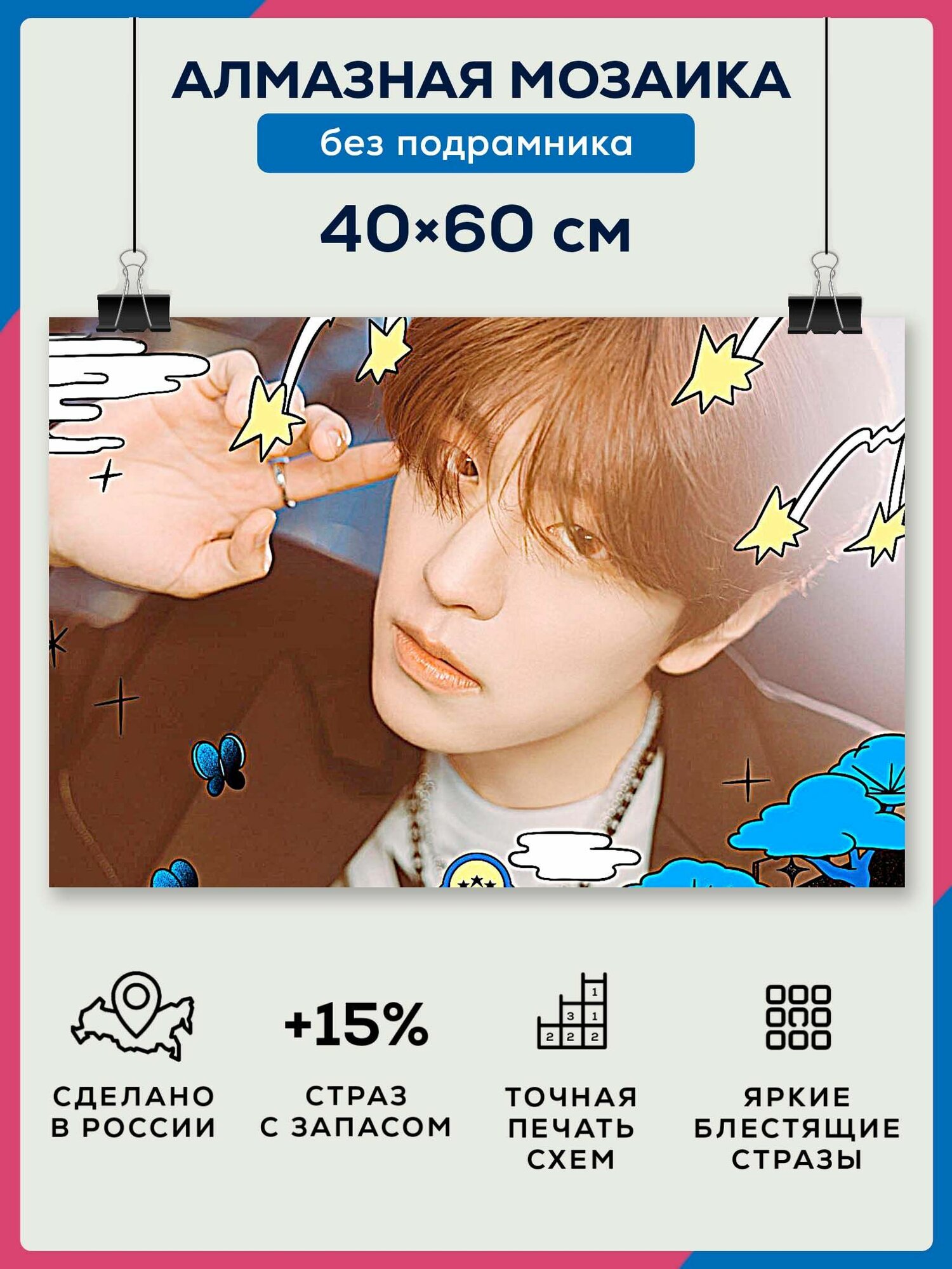 Алмазная мозаика SK Stray Kids 40х60 без подрамника полная выкладка квадратными стразами