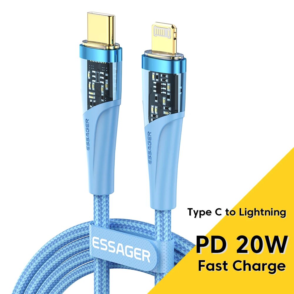 Essager Type-C to Lightning кабель, 2 м, Blue, PD 20W