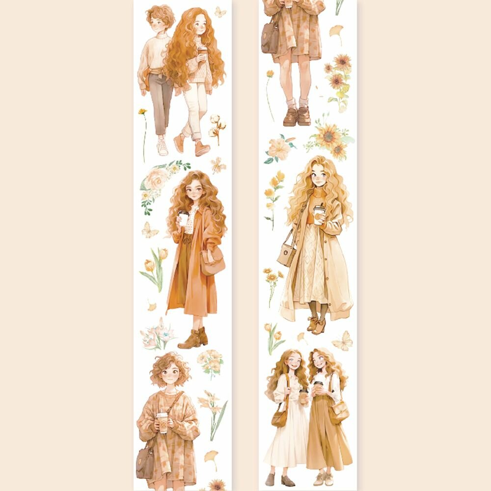 Декоративная клейкая лента Mr.paper с рисунком букета девушки, 200 см для скрапбукинга и handmade, легкая бумажная Washi-тейп для оформления альбомов, открыток и подарков