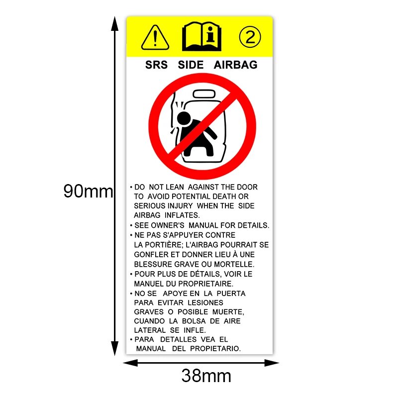 90 мм SRS SIDE AIRBAG автомобильные наклейки предупреждение о безопасности виниловая наклейка автомобильные аксессуары Pegatinas Para Coche DIY Стайлинг автомобиля XH001 # # XH001 PVC
