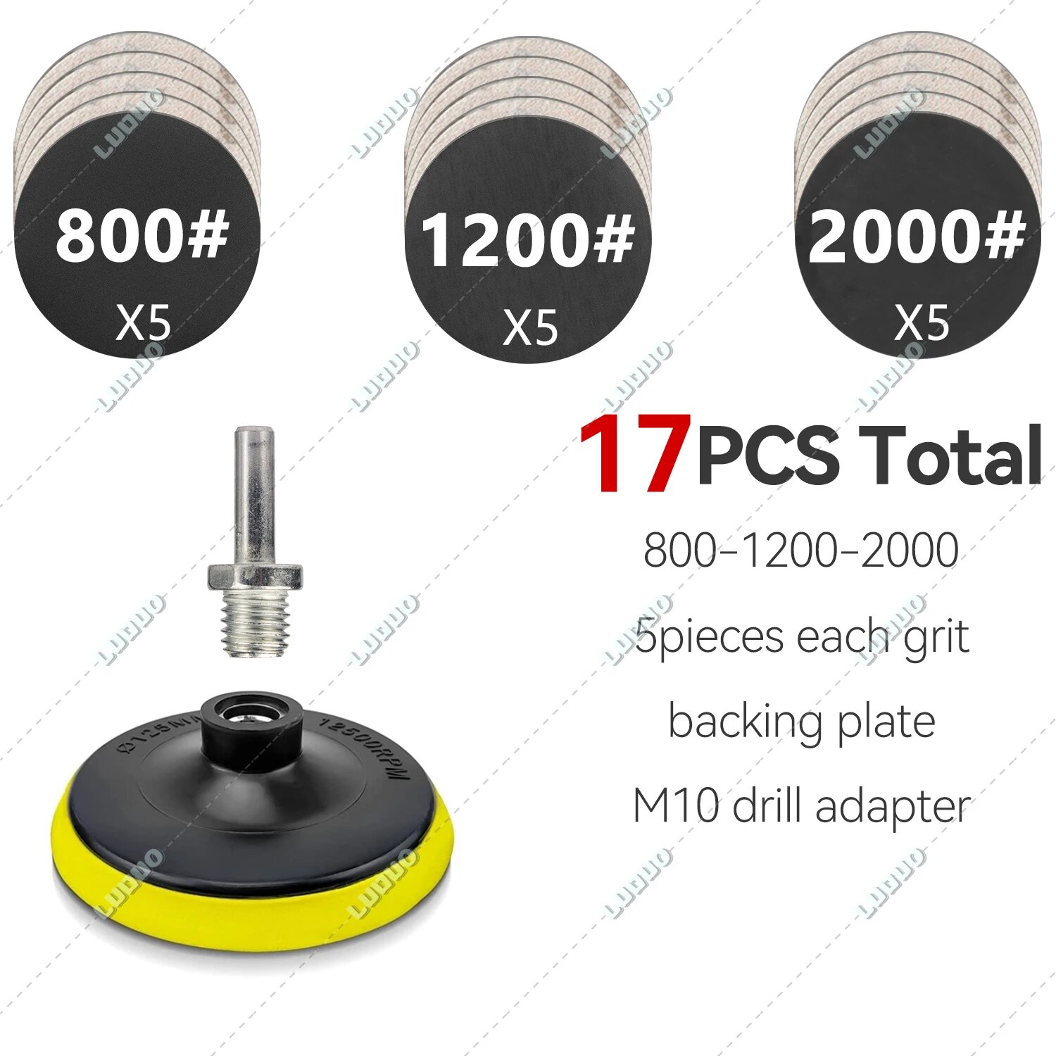 Круглый лист для влажной шлифовки, сухая полировка, наждачная бумага для 17PCS 800-1200-2000