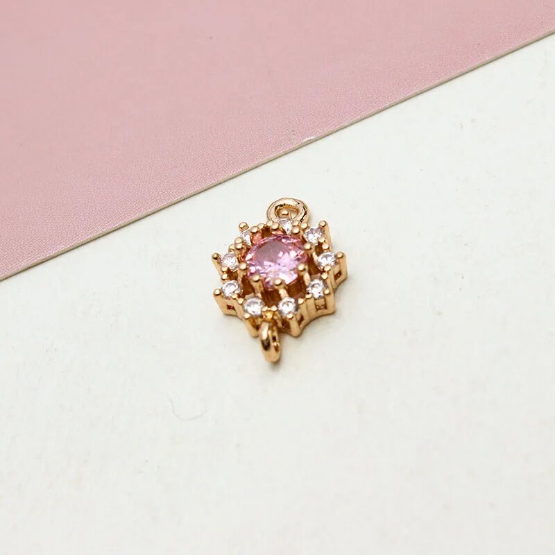 Позолоченные подвески из латуни с цирконом Розовый, 4