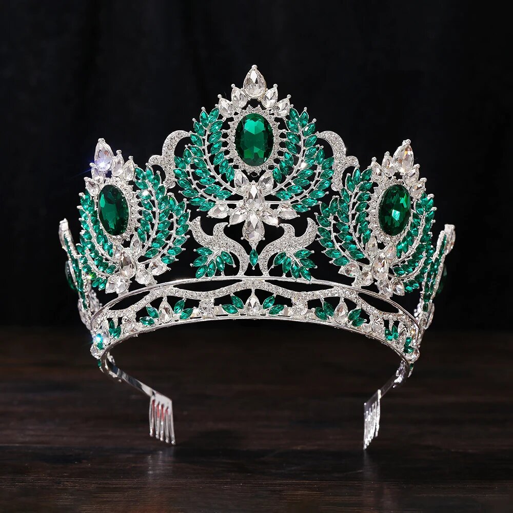 Серебряная корона с зеленым кристаллом для женщин