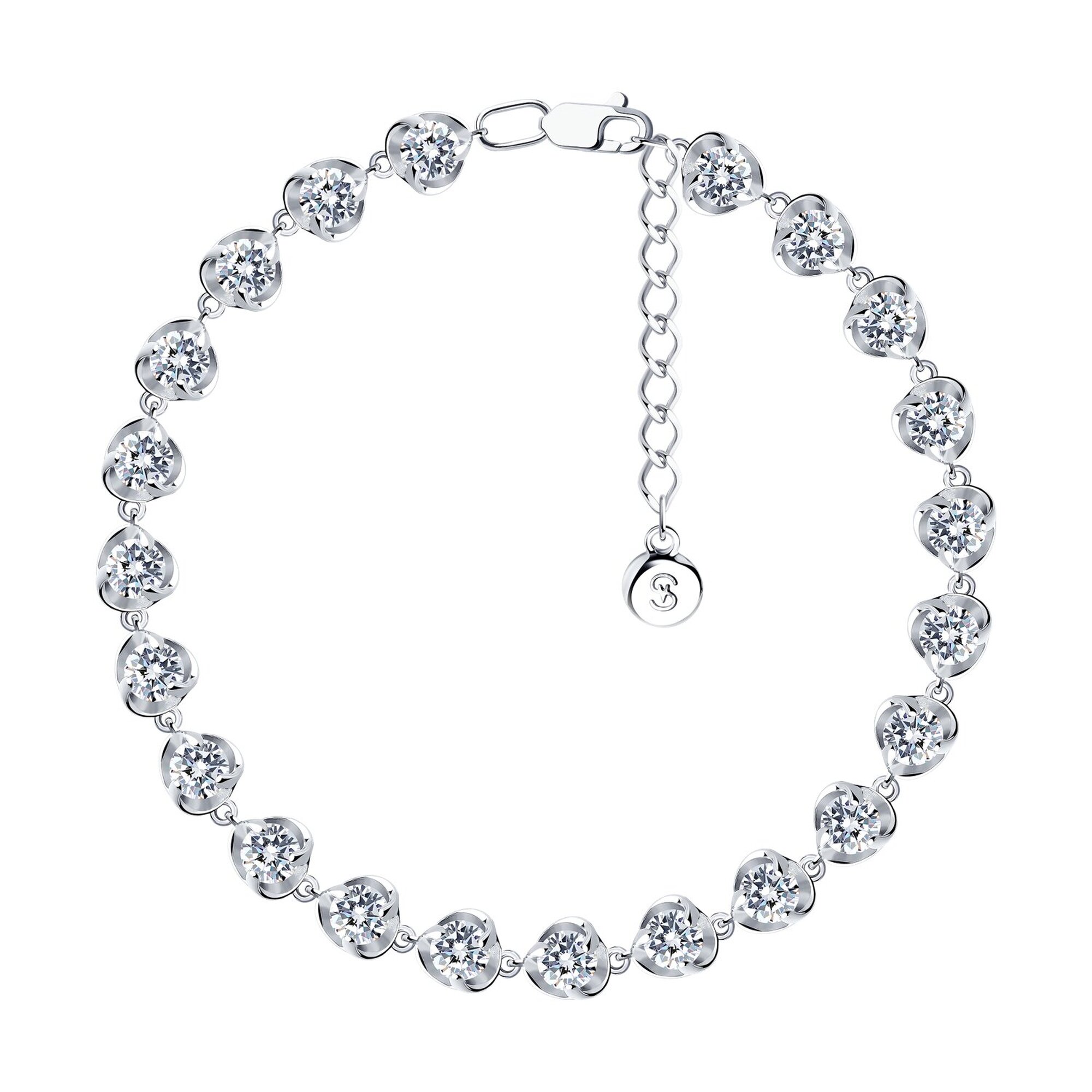 Браслет, серебро, 925 проба, родирование, фианит