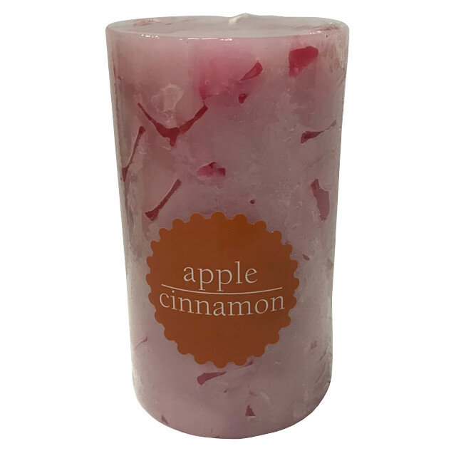 HOME INTERIORS Свеча-столбик Рустик Меланж Яблоко с корицей, 7×13 см, розовая ароматическая