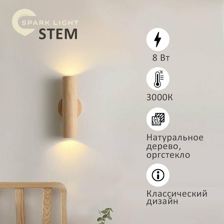Деревянный настенный светильник теплого света, светодиодный источник света, настенный светильник рассеянного света