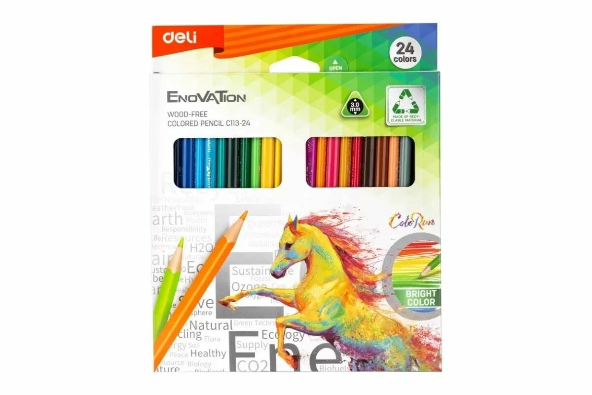 Цветные карандаши DELI Enovation трехгранные пластик 24 цвета коробка