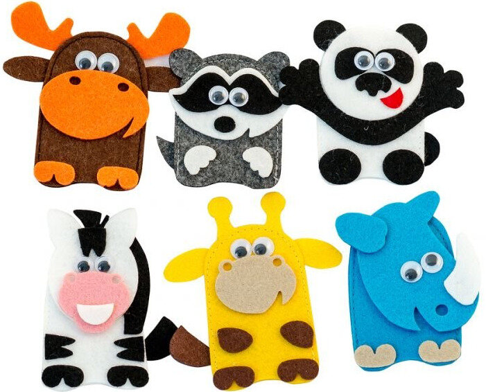 Кукольный пальчиковый театр Smile Decor "Зоопарк" из фетра, сюжетно-ролевой набор из 6 фигурок животных