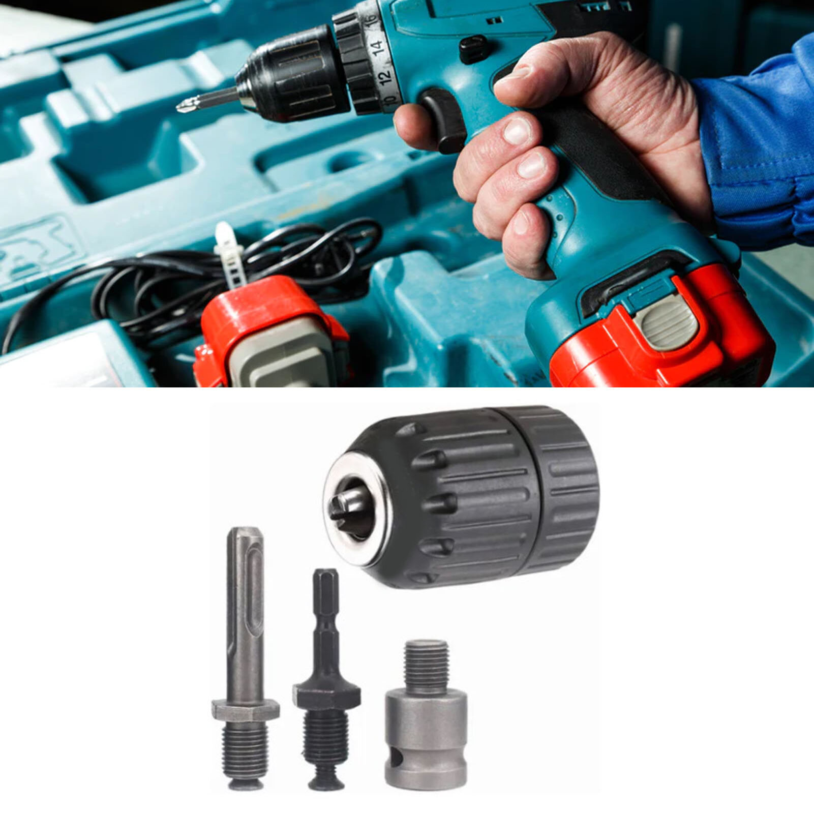 Набор адаптеров для сверлильного патрона, 4 шт, 10 мм, ударный