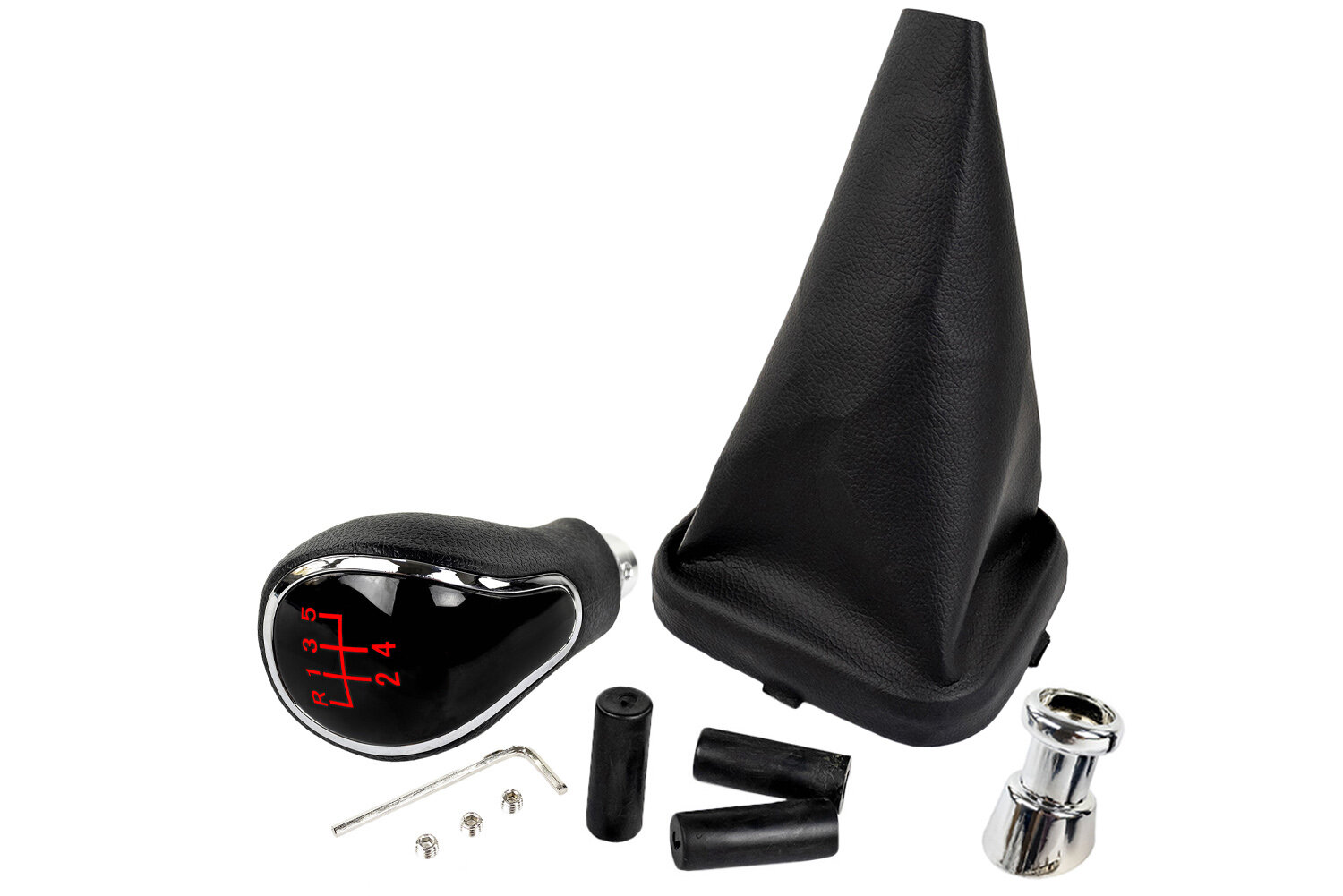 Ручка КПП хром, красная подсветка Sal-Man с пыльником на ВАЗ 2113, 2114, 2115