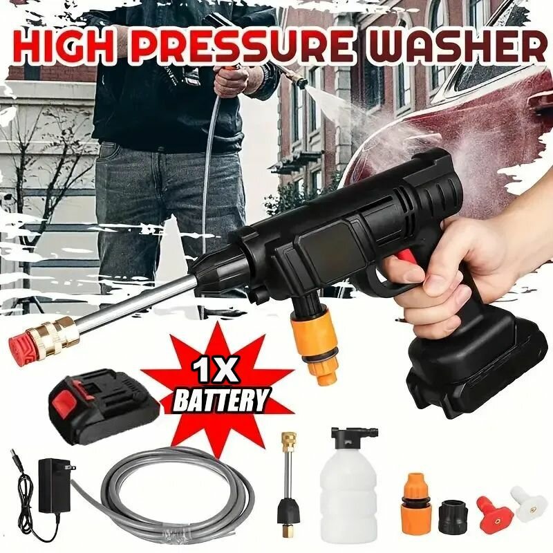 Мойка Высокого Давления Портативная Электрическая Автомойка 21В, С Аккумулятором, Шлангом 5м, Давлением 1,2МПа, Предназначена Для Мойки Автомобилей, Полов И Дворов.