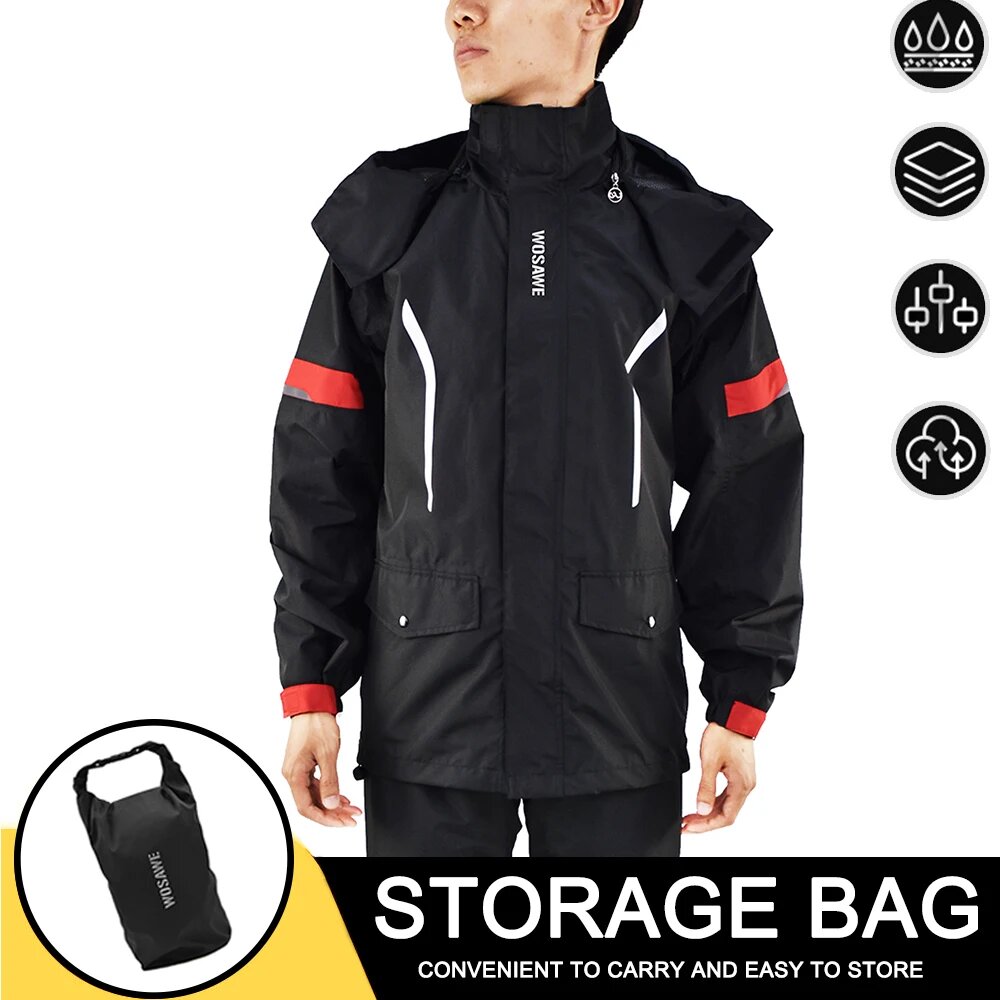 Мотоциклетный дождевик WOSAWE для мужчин и женщин, защита от шторма, водонепроницаемый дождевик для мотокросса, мотоциклетная куртка, штаны, дождевик Черный, EU 3XL (ASIA 4XL), Only Black Raincoat