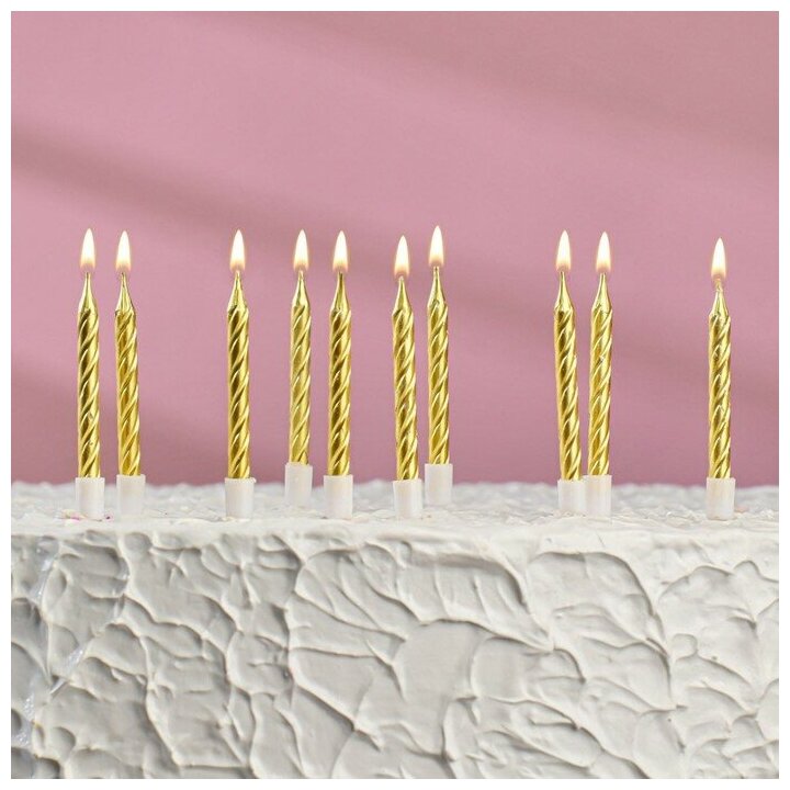 Свечи в торт "Спираль", 10 шт, средние, 7 см, золотой металлик, 2919671 3 упаковки