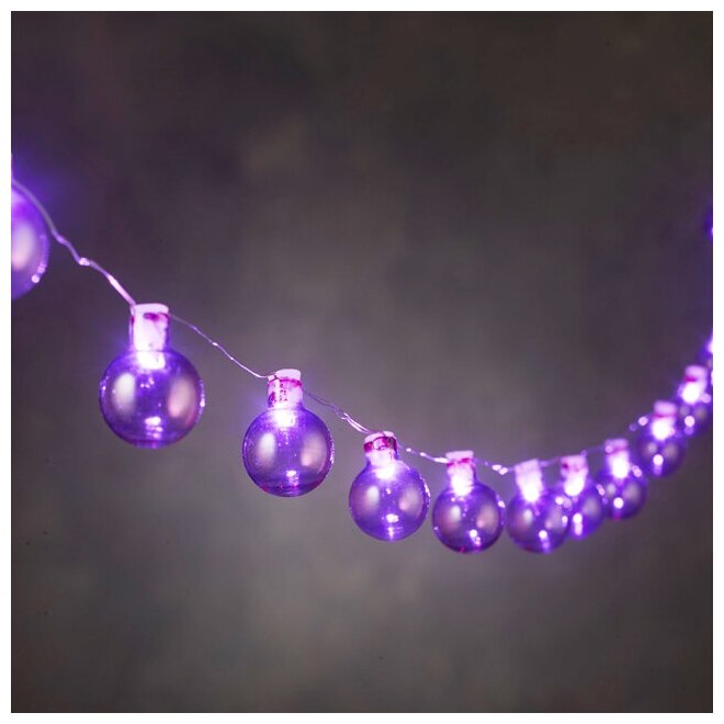 Светодиодная гирлянда шарики Juicy Purple 1.9 м, 20 LED ламп, на батарейках, таймер, IP44, Edelman, 1070782