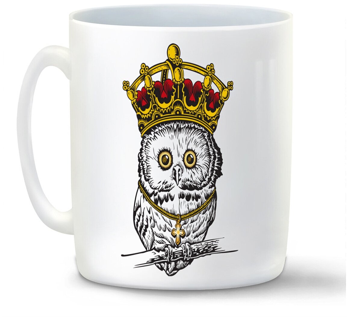 Кружка белая CoolPodarok Сова в короне и с крестиком