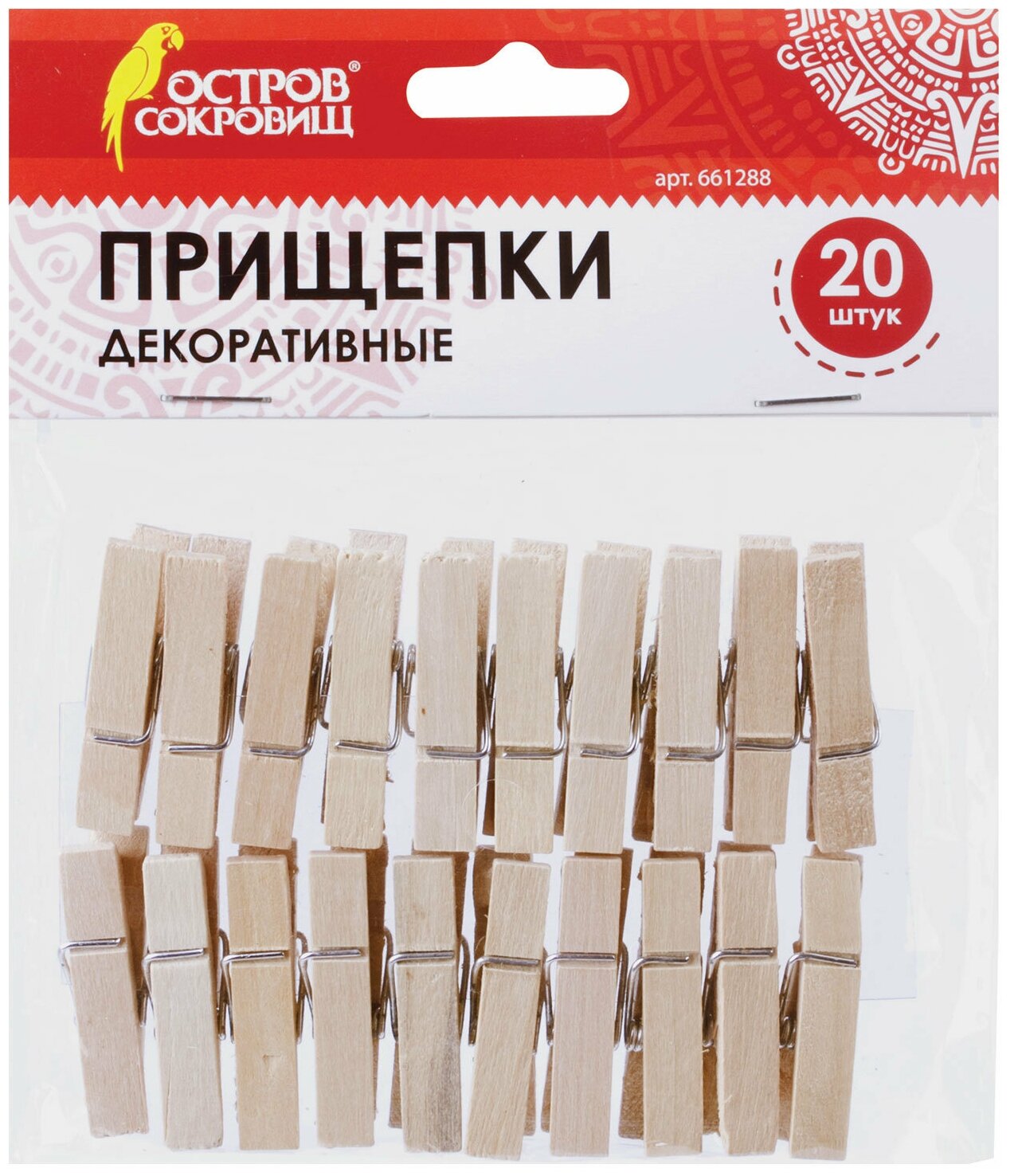 Прищепки декоративные "Классика", 20 штук, 3,5 см, дерево, остров сокровищ, 661288