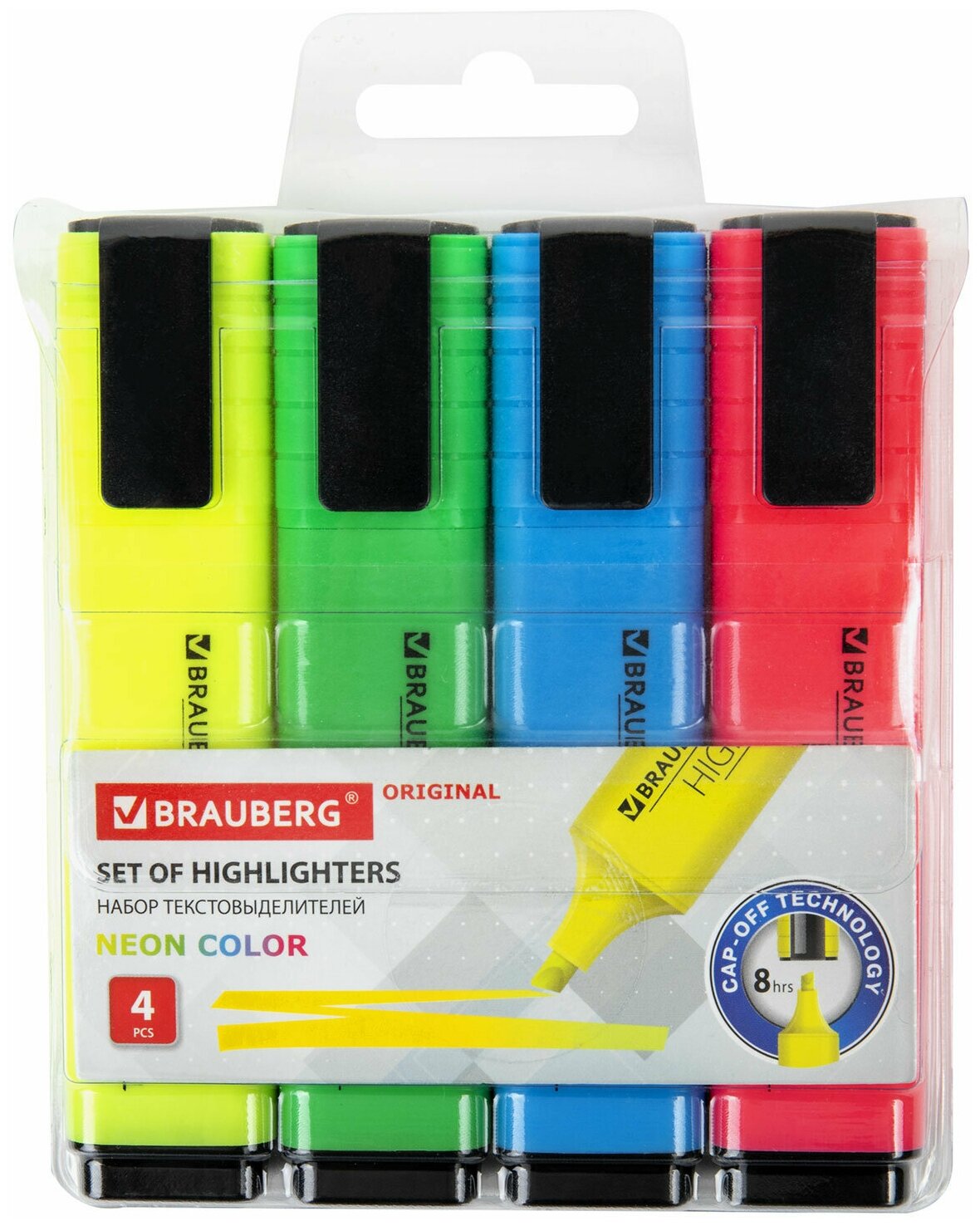 Набор текстовыделителей 4 цвета, BRAUBERG "ORIGINAL NEON", линия письма 1-5 мм, 152215