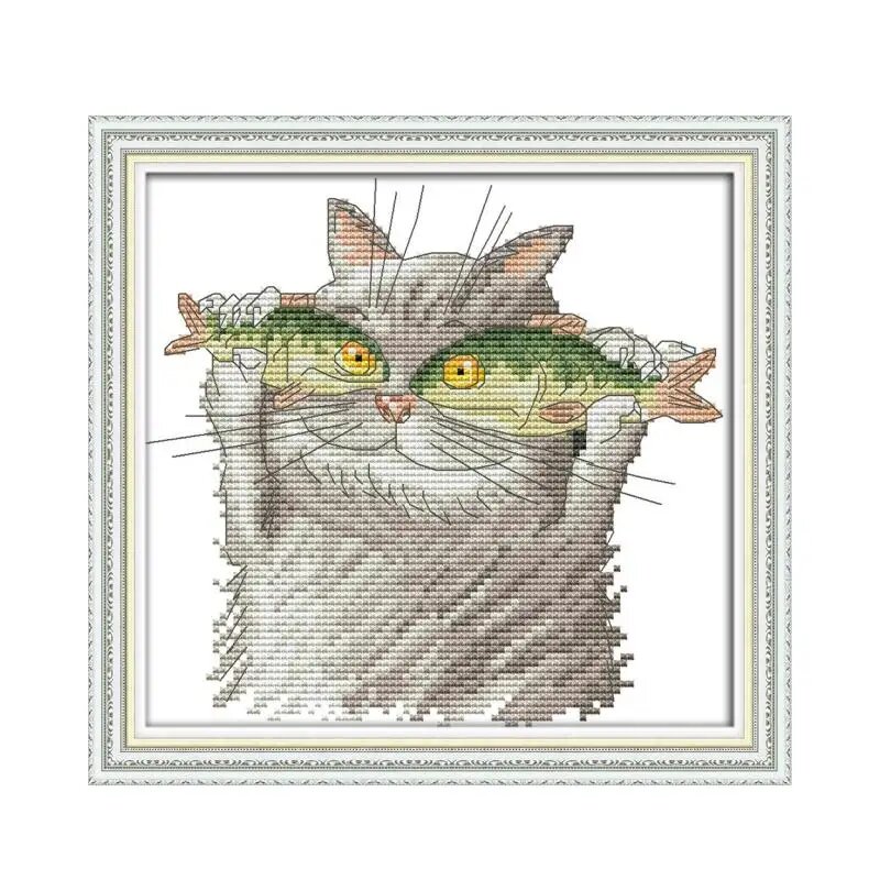 Набор для вышивки крестом «Я люблю рыбу» Aida 14ct 11ct, принт, холст, стежки, вышивка, сделай сам, ручная работа