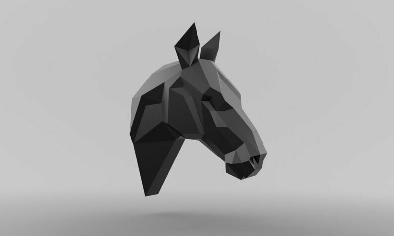 Полигональная фигура Бюст Лошади, геометрический полигональный металлический декор интерьера