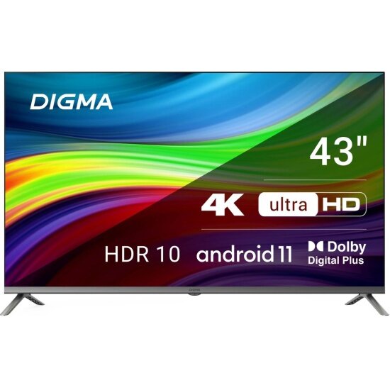 Телевизор Digma DM-LED43UBB41, Android TV, 4K Ultra HD, темно-серебристый