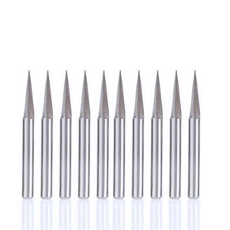 10шт 15 ° Гравировальные биты с ЧПУ из твердосплавной стали 0,2 мм - треугольные фрезы в форме пирамиды для металла/дерева