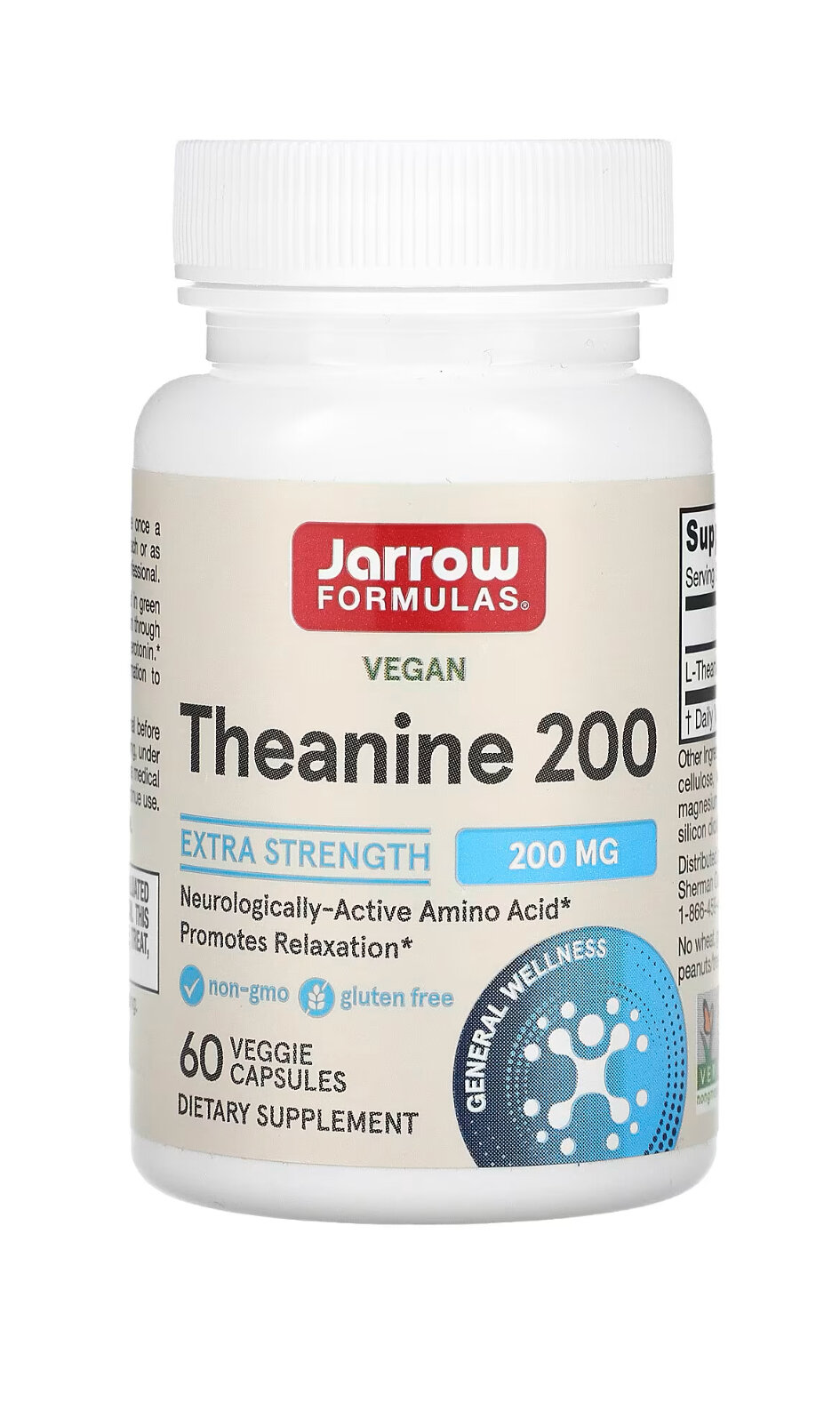 Jarrow Formulas Theanine - Теанин 200 мг 60 вегетарианских капсул