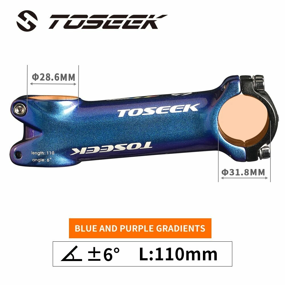 TOSEEK Вынос руля для MTB, 31.8x110mm, ±6°, Фиолетовый