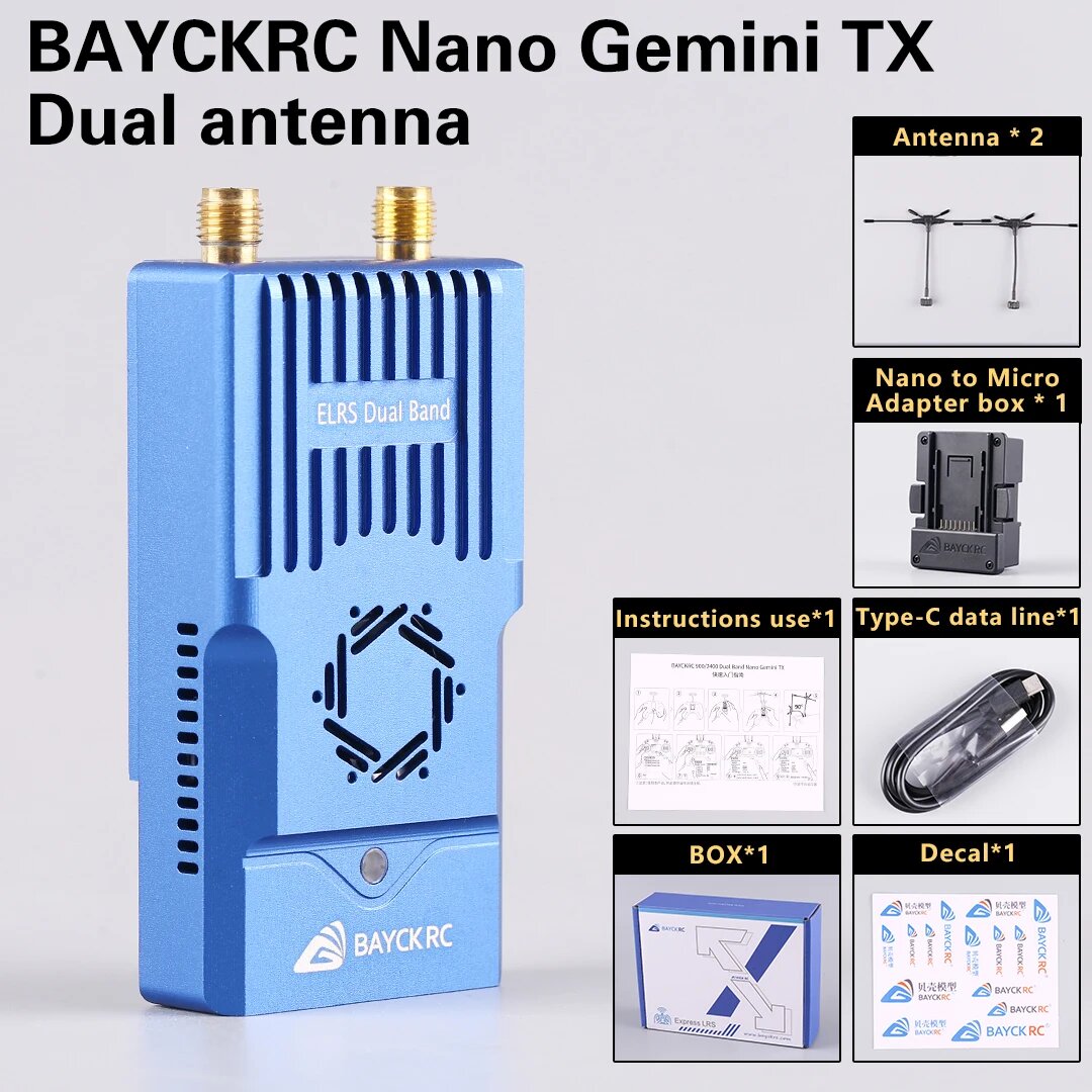 BAYCKRC C3 ExpressLRS 915 2,4G Gemini NANO TX ELRS модуль для радиоуправляемого передатчика TX-Dual Antenna