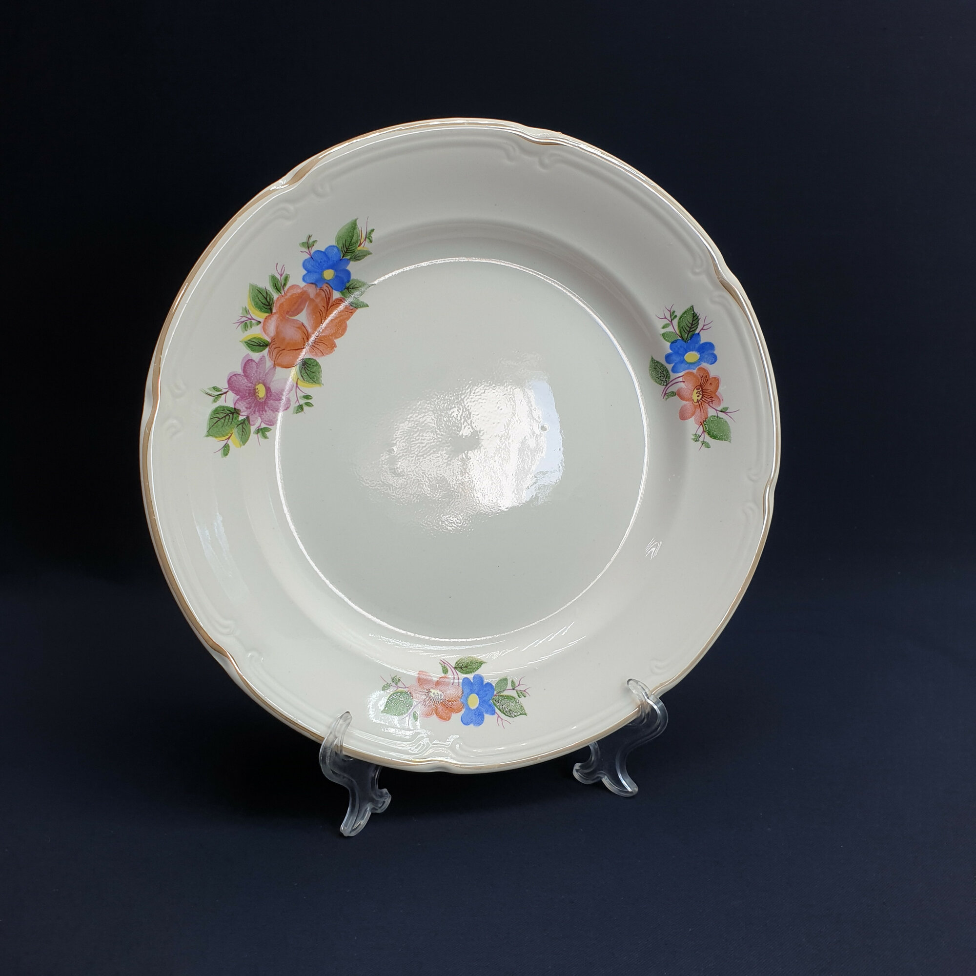 Столовая тарелка Конаково, фаянс деколь 24 см, винтаж СССР