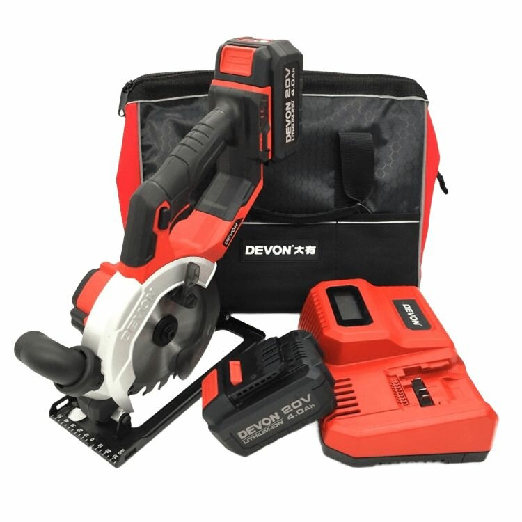 Аккумуляторная ручная дисковая пила DEVON, 2 АКБ 4 Ач, З/У, сумка, 5835-LI-20-SET