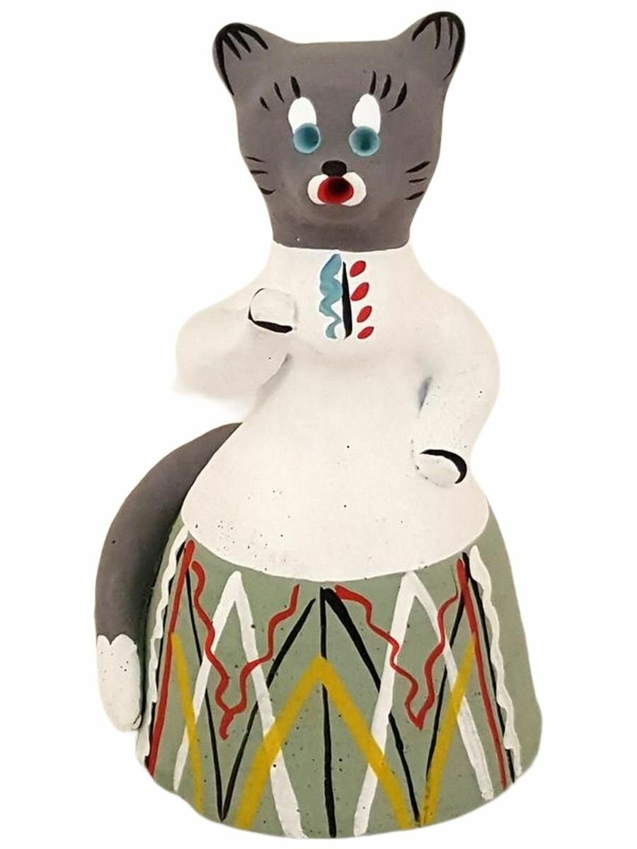 Кошечка в сарафане-1, Каргопольская глиняная игрушка, ручная авторская работа