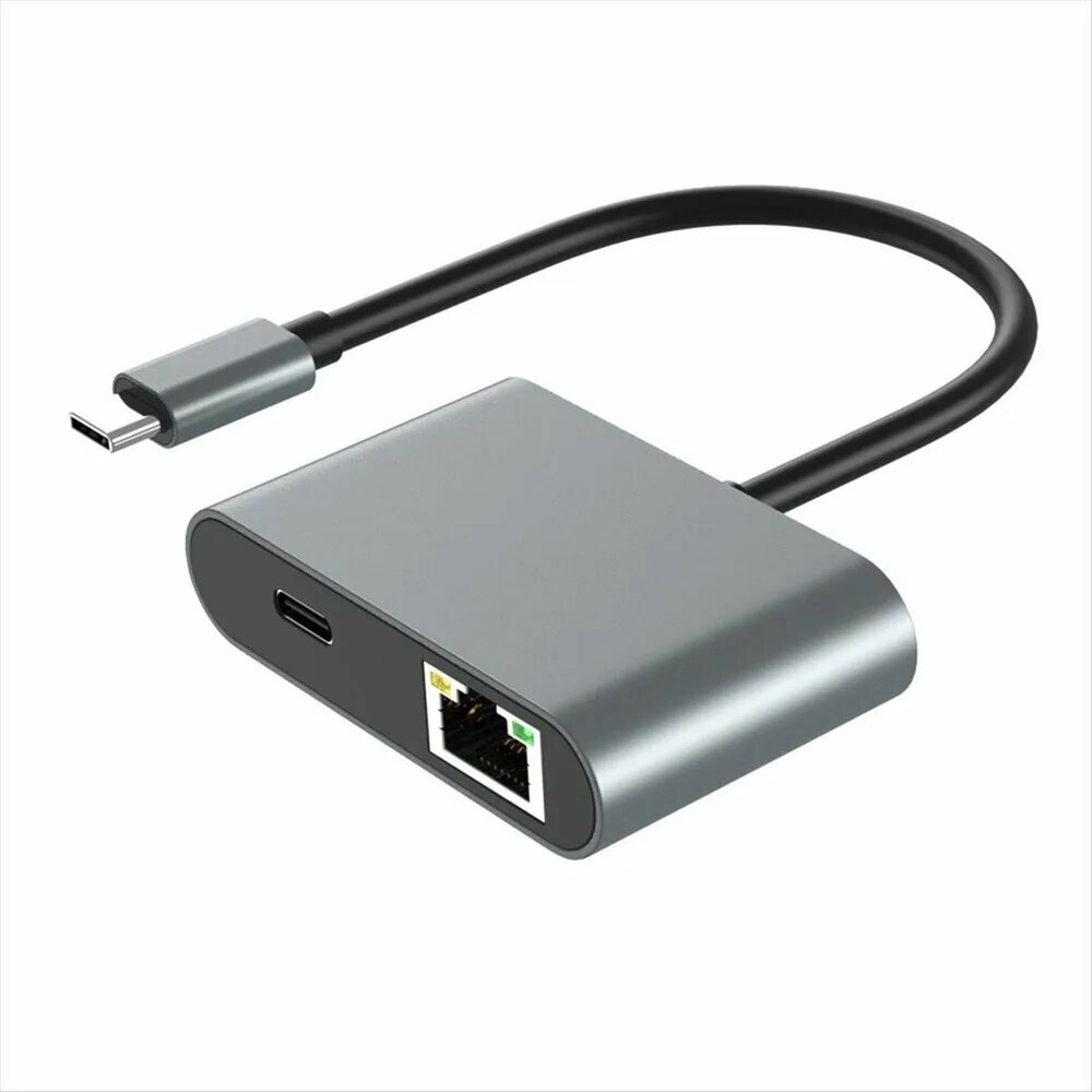 USB-C адаптер на Ethernet 1000 Мбит/с с портом быстрой зарядки PD 60 Вт (металлический корпус)