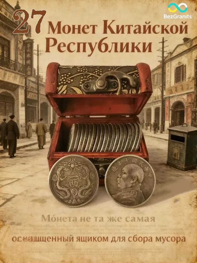 Китайские монеты от конца династии Цин до Китайской Республики набор из 27 монет (без дубликатов с коллекционной коробкой)