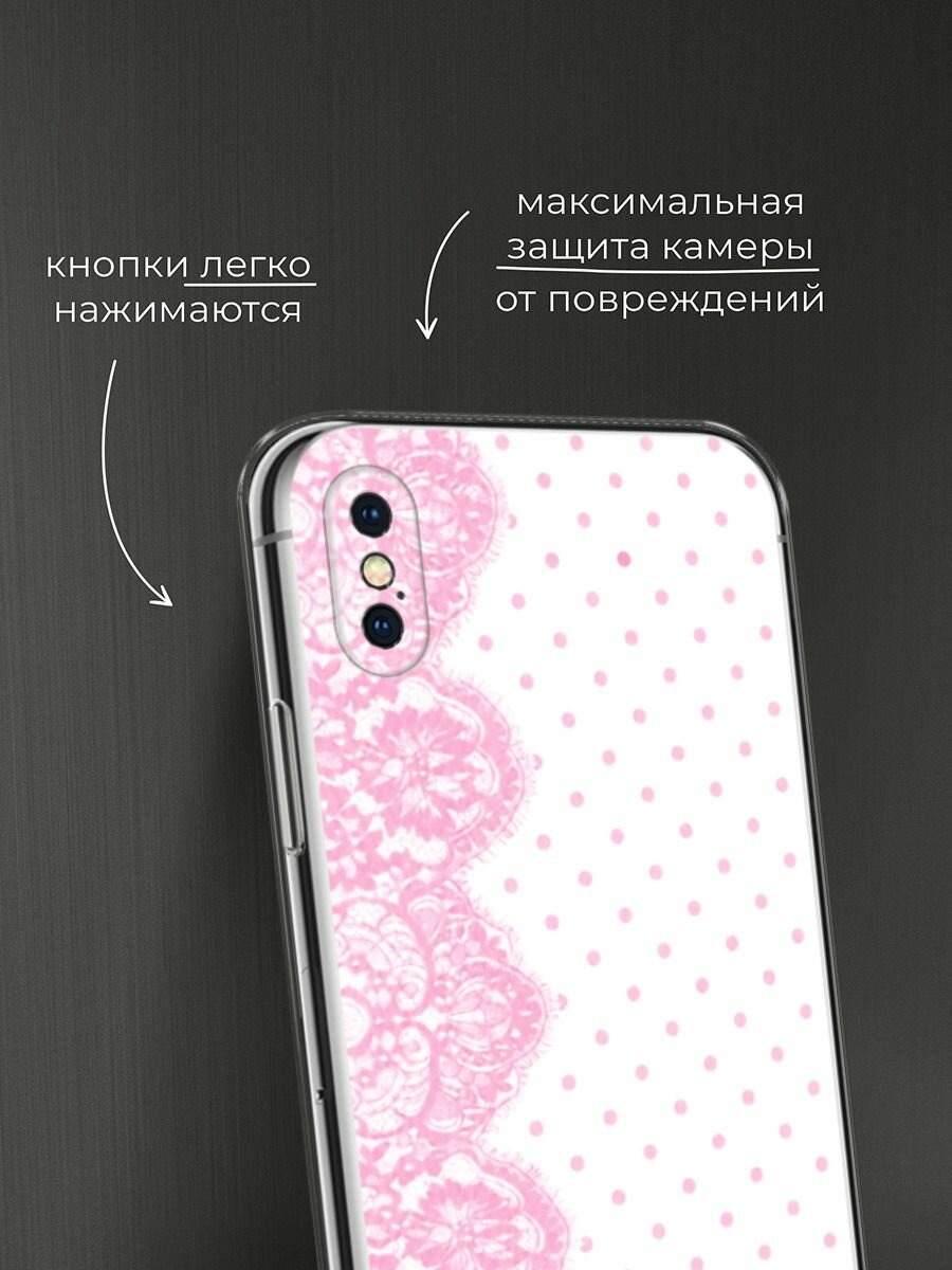 Чехол на Apple iPhone XS Max / Айфон XS Max с принтом Розовое кружево и горошек — фото 1