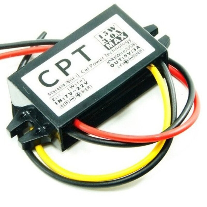 Понижающий преобразователь DC-DC 12V→5V 3A, автомобильный адаптер питания с micro USB, защита от переполюсовки, без аккумулятора, провод