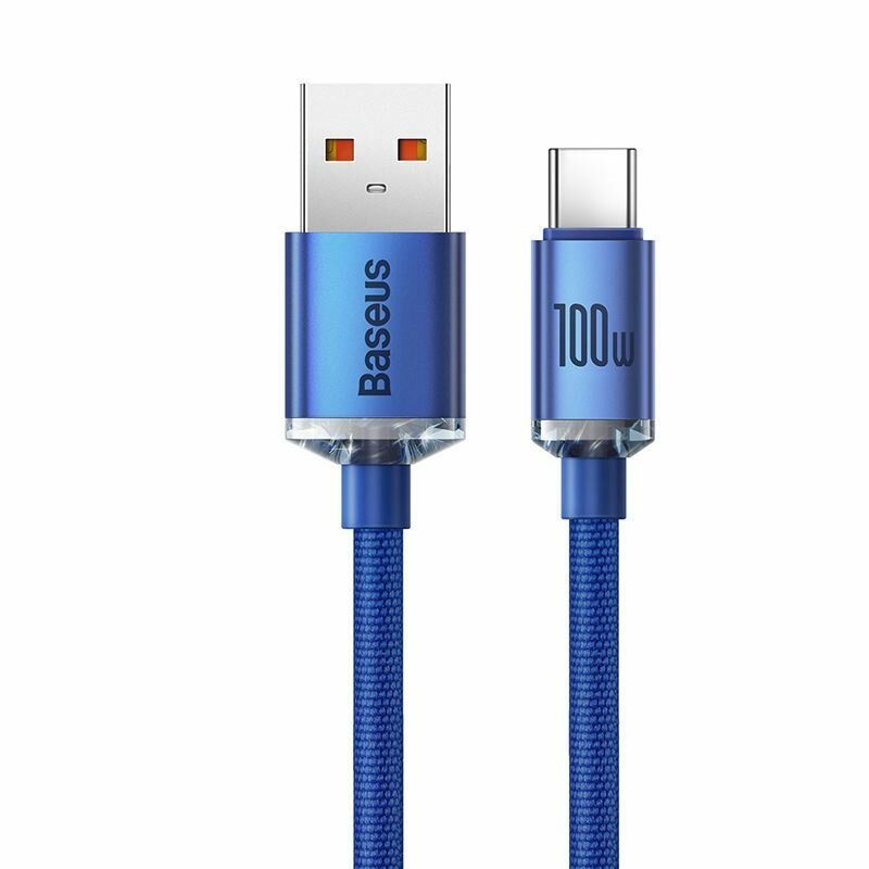 Кабель Baseus Crystal Light в оплетке, быстрая зарядка 100 Вт, USB Type C